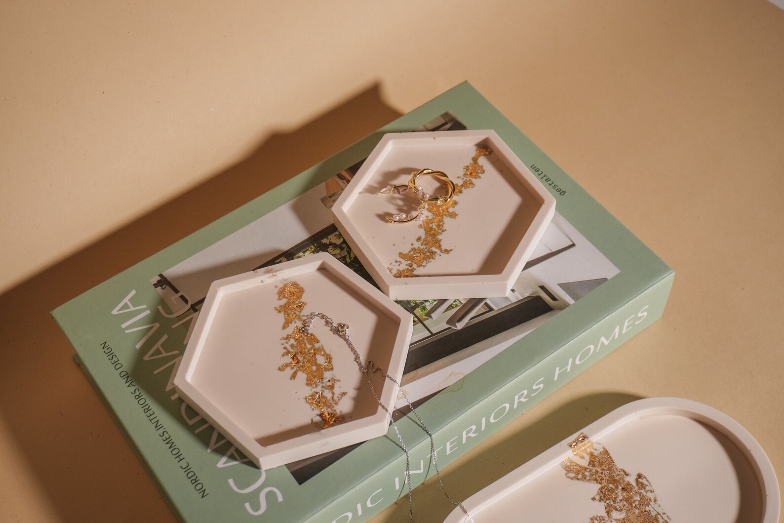 Kintsugi Hexagon Coaster Jesmonite Hexagon Decor Tray Jewelry Dish - Etsy