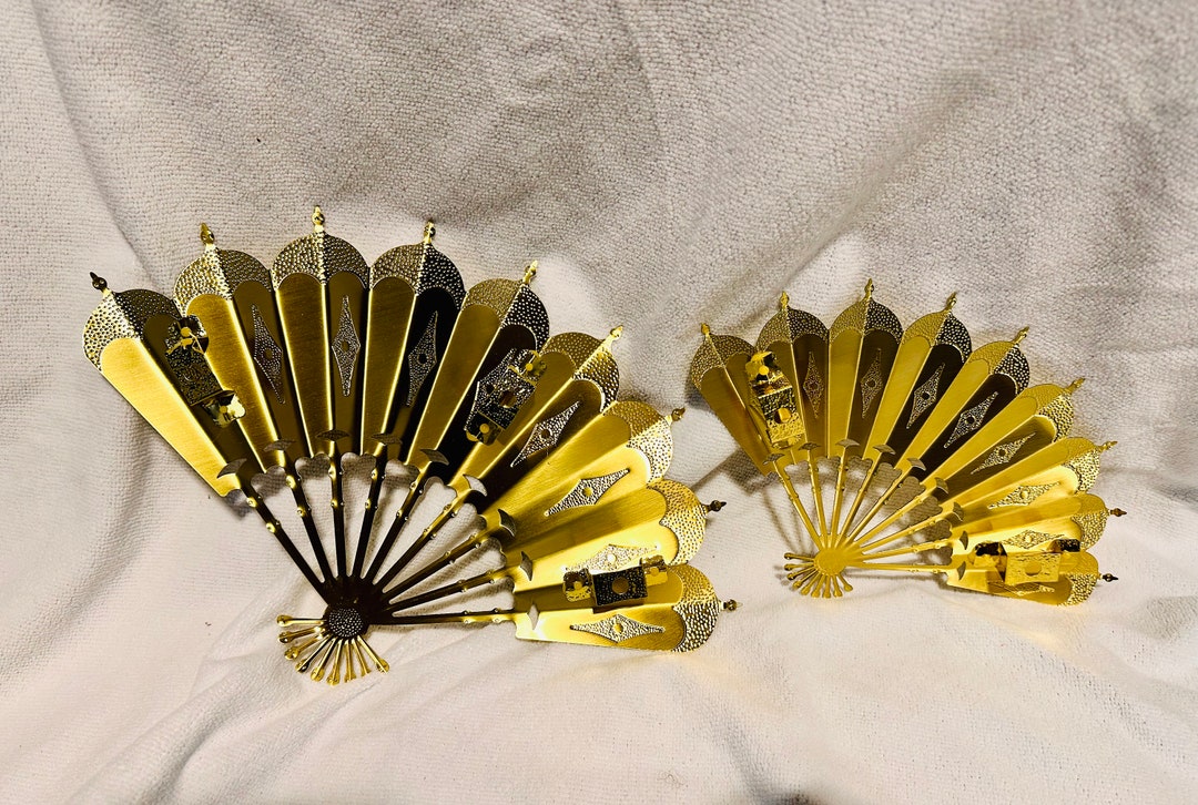 90's Gold Metal Asian Style Wall Fans - Etsy