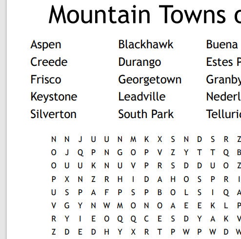 Colorado Word Search Puzzle Book #1 - 5 Different Puzzles - Etsy