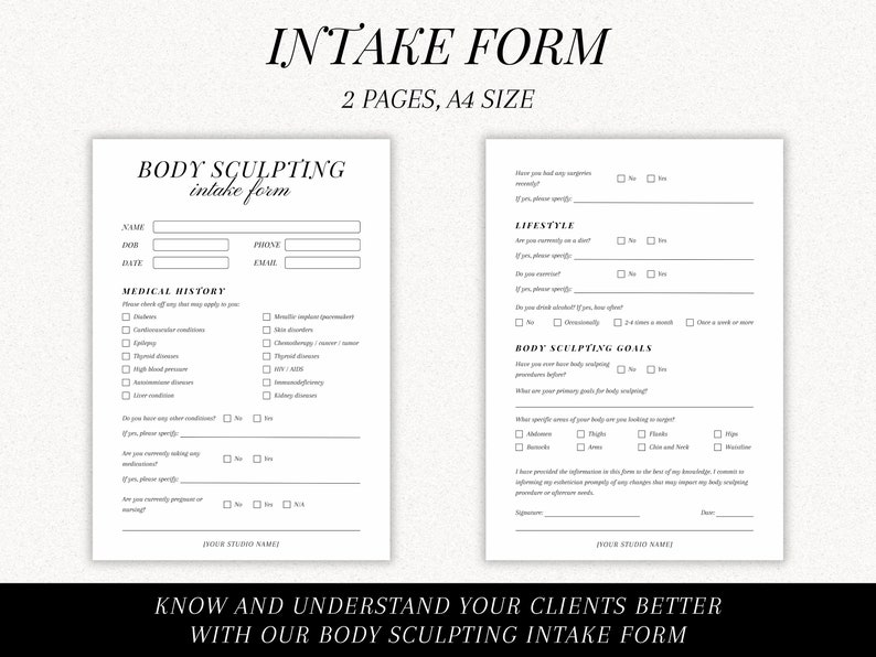 Body Sculpting Forms Bundle for Estheticians, Client Intake Form ...