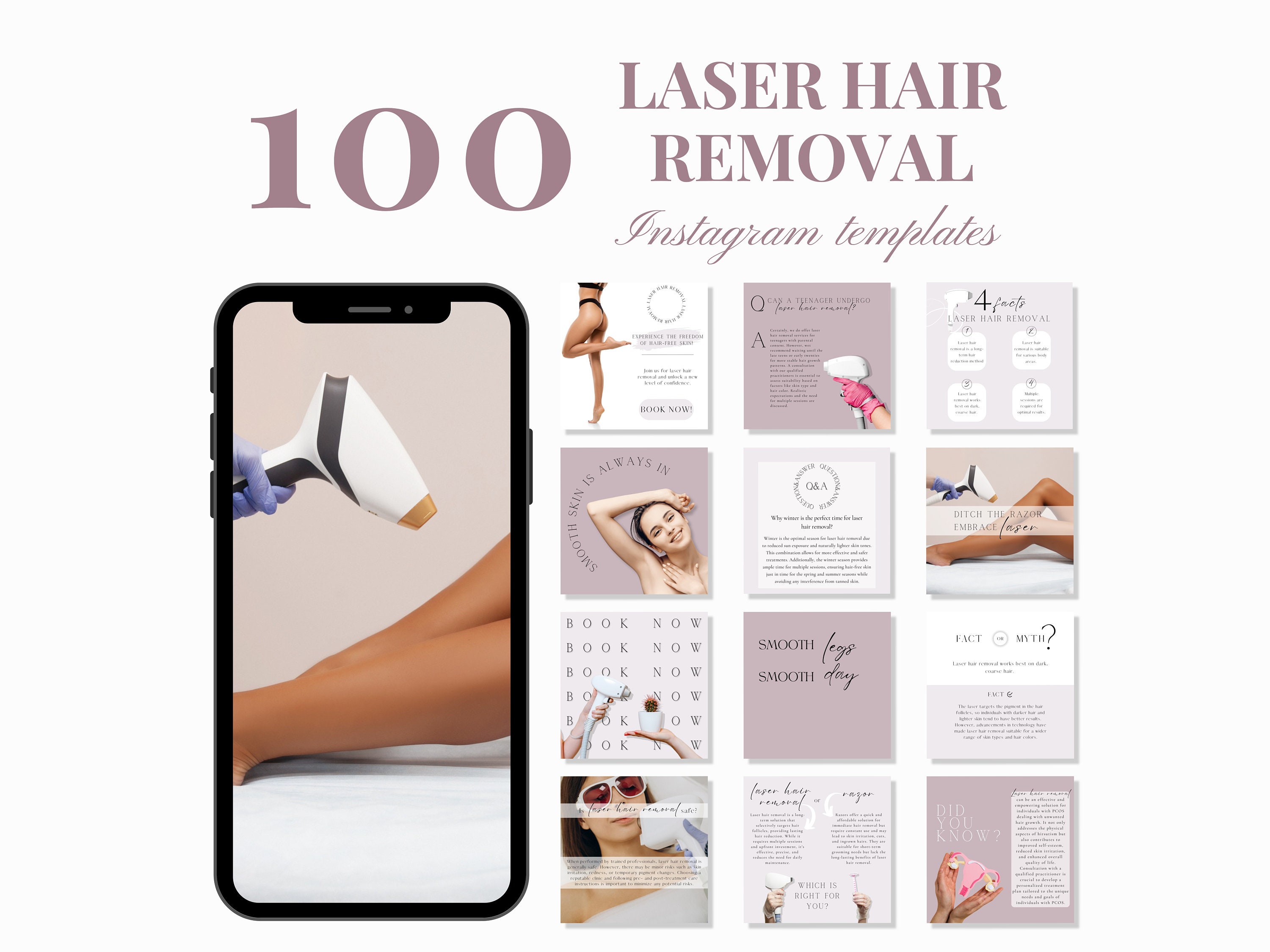 Laser Hair Removal Instagram Templates for Estheticians, IPL Social ...