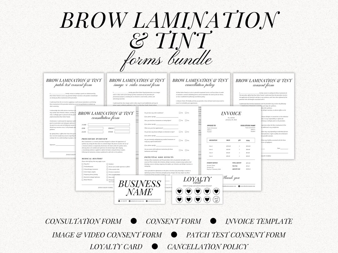 Brow Lamination & Tint Forms for Clients, Templates for Brow ...