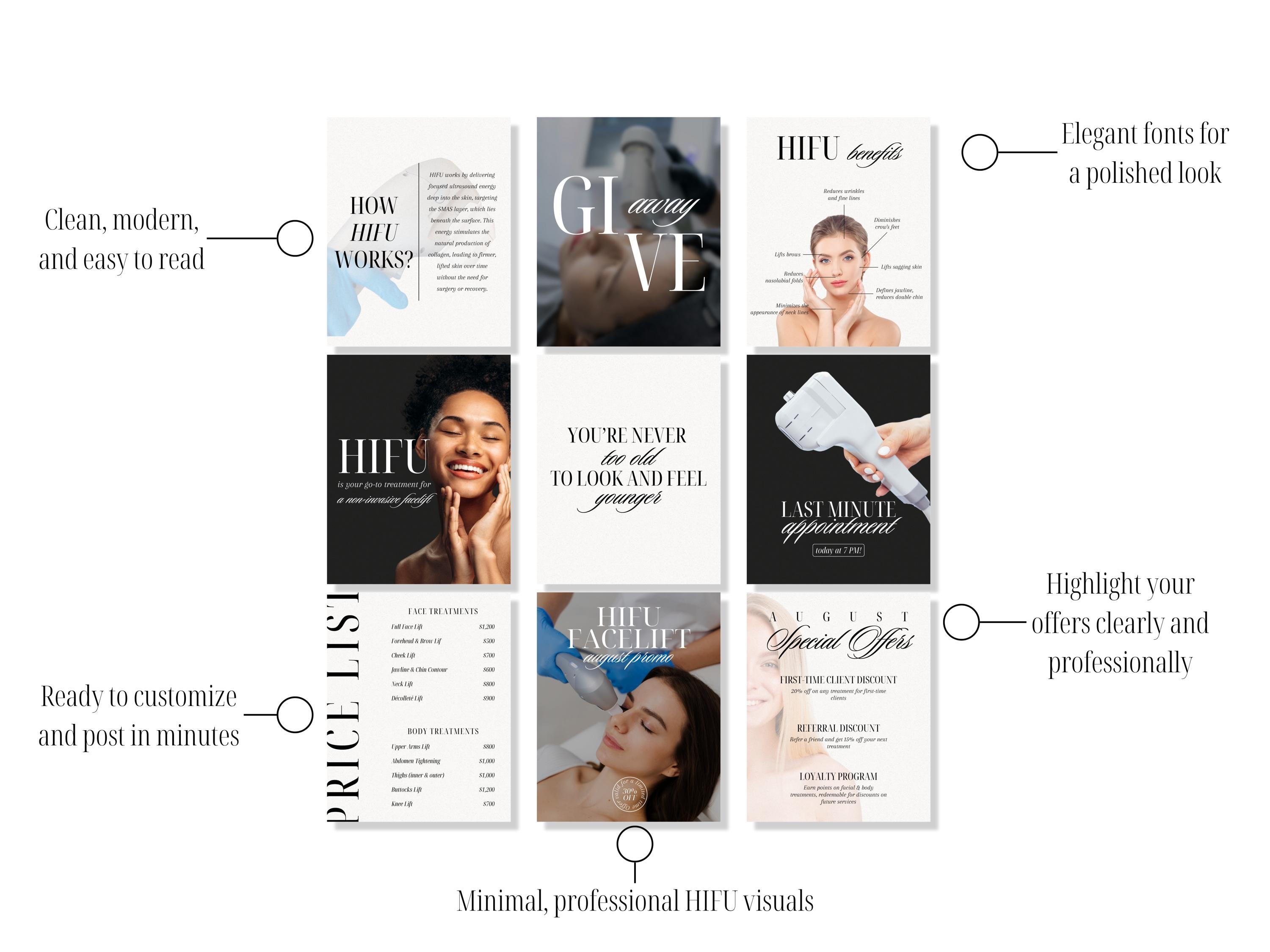 HIFU Facelift Instagram Templates for Esthetician, High-intensity ...
