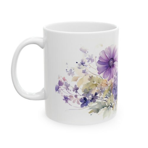 Taza Blanca Con Hermoso Diseño De Flores Y Lavanda, Regalo Para Ella De ...