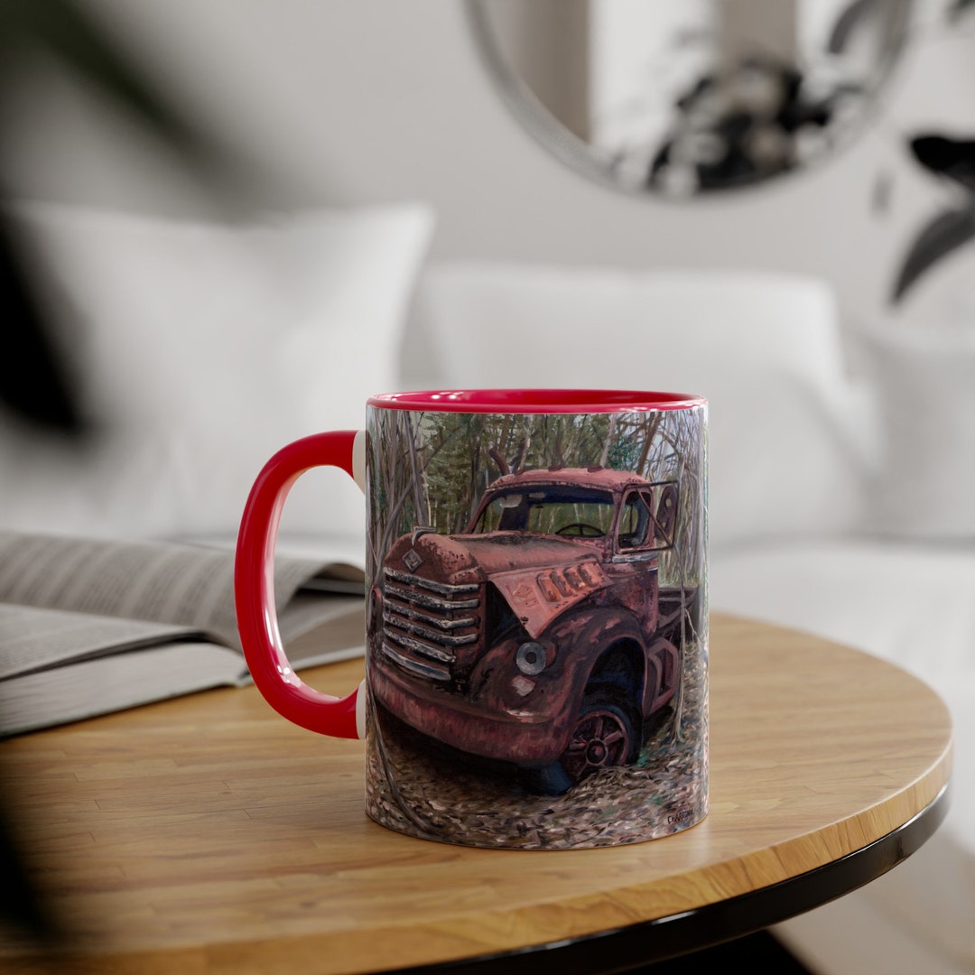 Modern Art Reproduction Mug, Rusted Antique Work Truck Accent Mugs ...