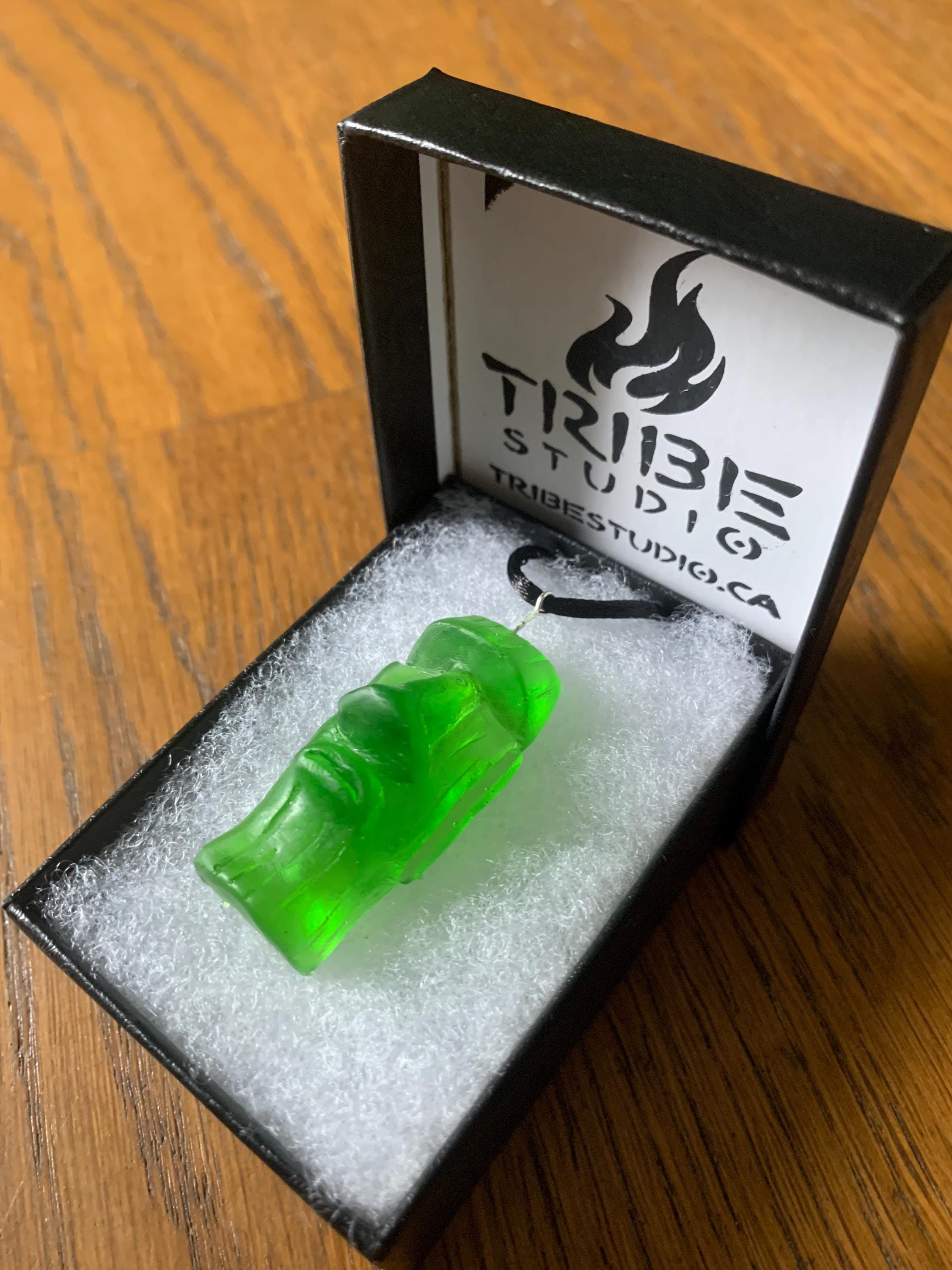 Easter Island Head Necklace - Adjustable Cord, Tiki Pendant, Jade ...