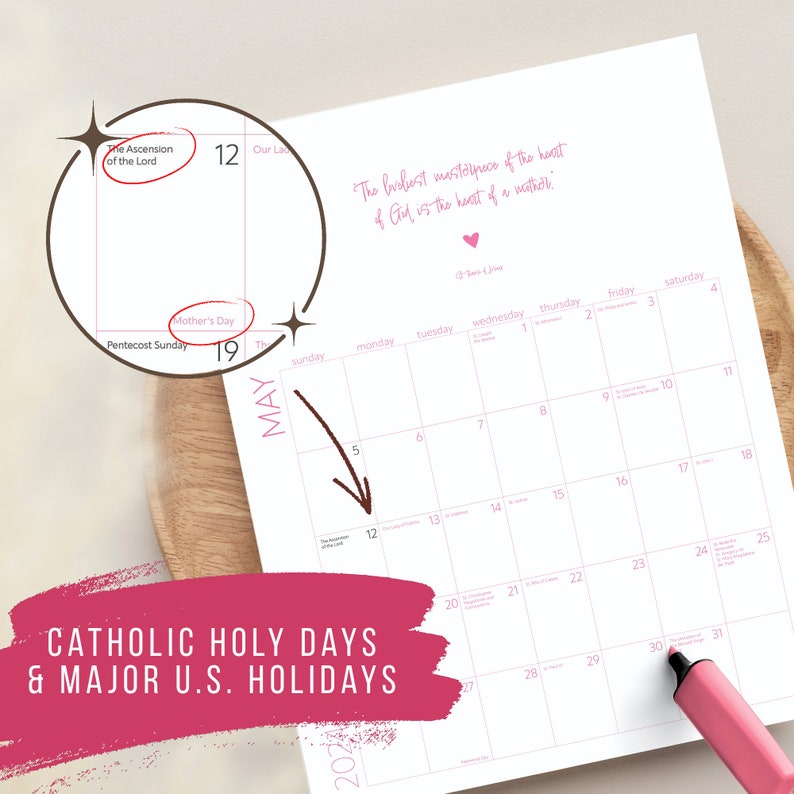 St. Thérèse Catholic 2024 Calendar Printable Download US Holidays ...