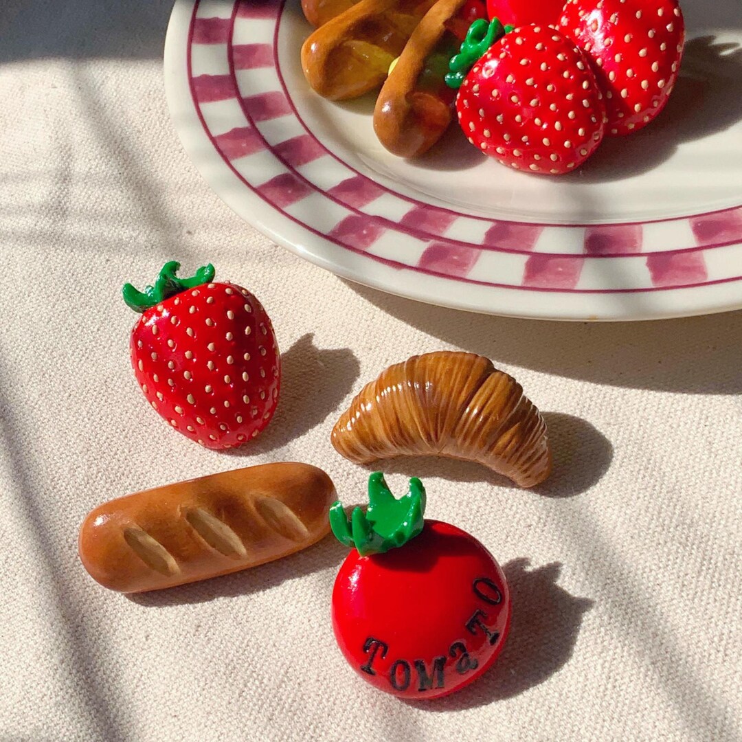 Handmade Polymer Clay Food Pin: Croissant, Baguette, Strawberry, Tomato ...