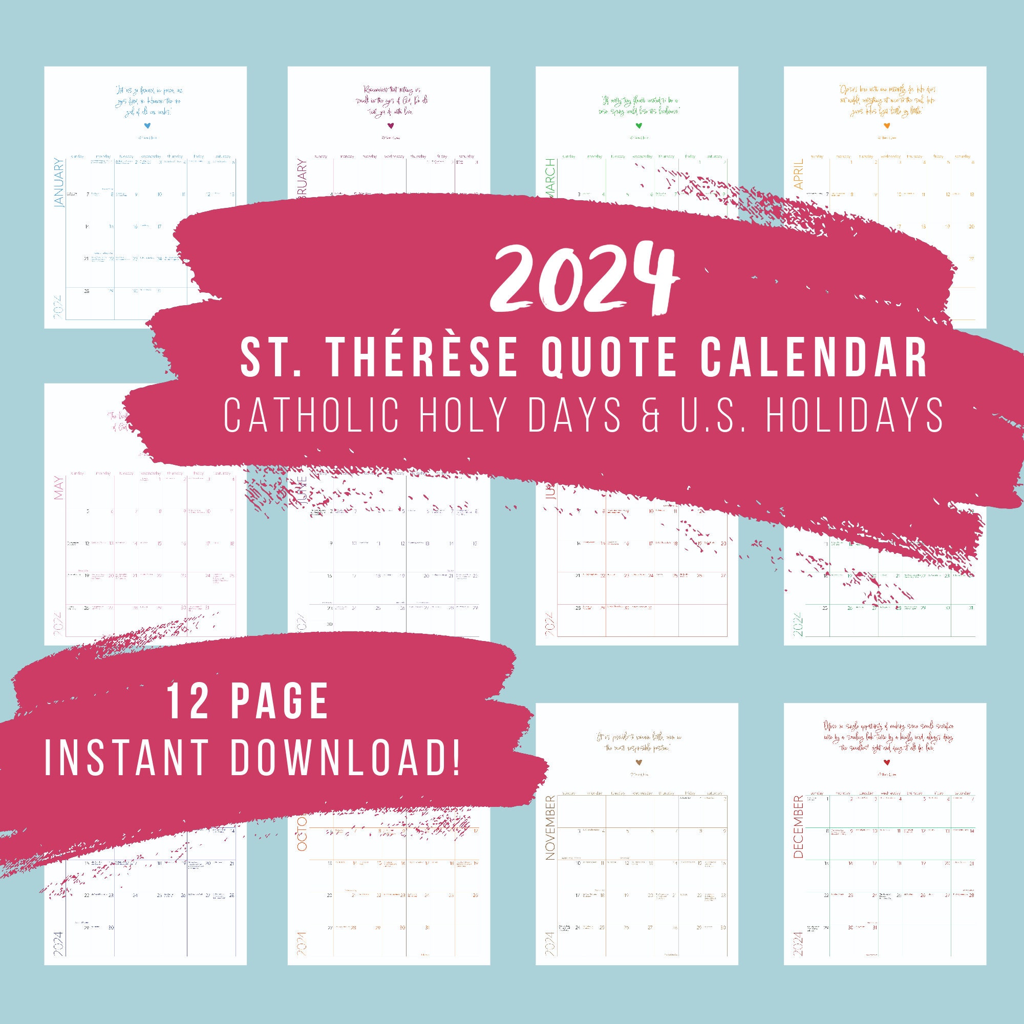 St. Thérèse Catholic 2024 Calendar Printable Download US Holidays ...