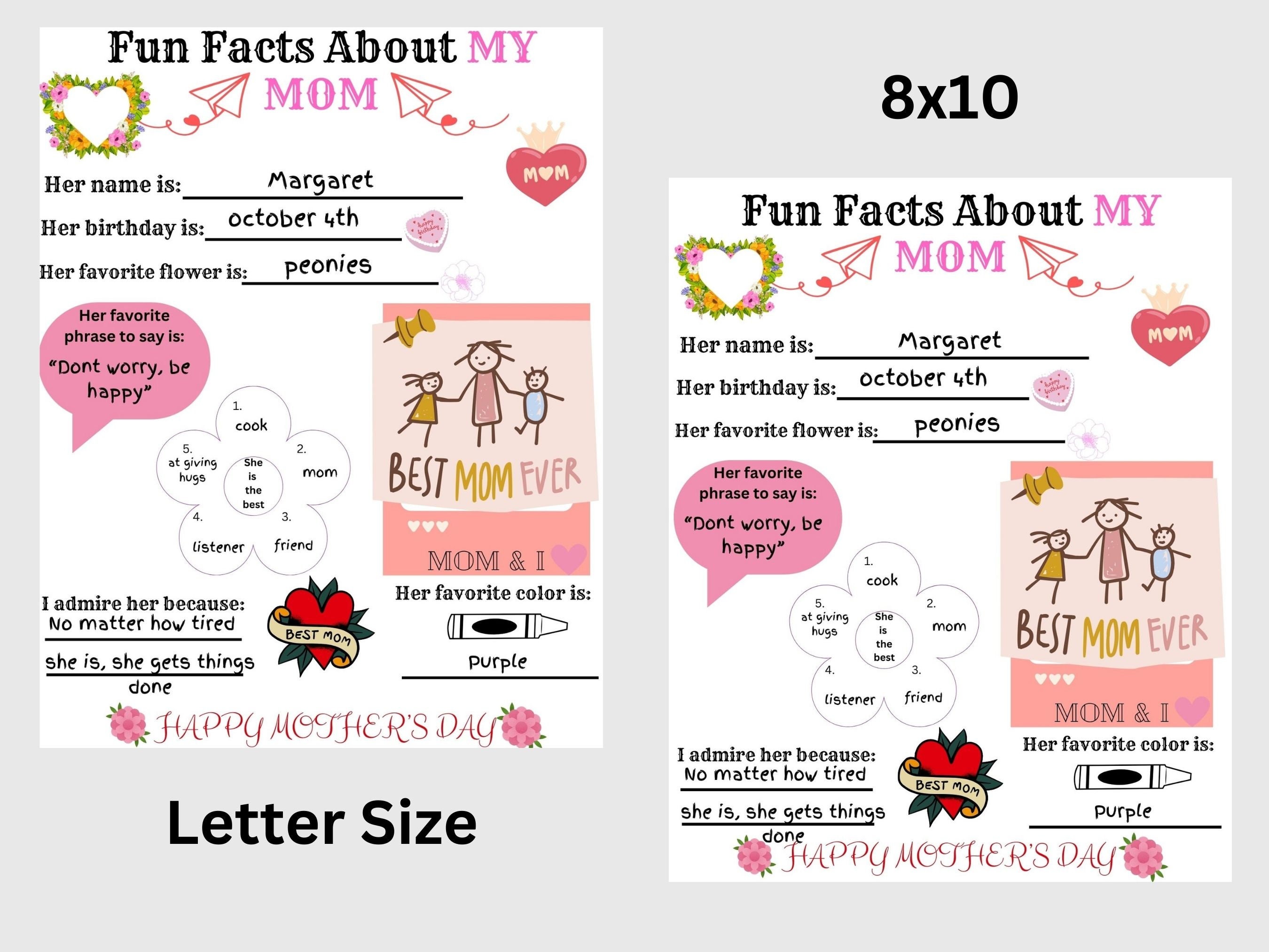 Mothers Day Digital Download, Fun Facts About Mom, Mothers Day Gift ...
