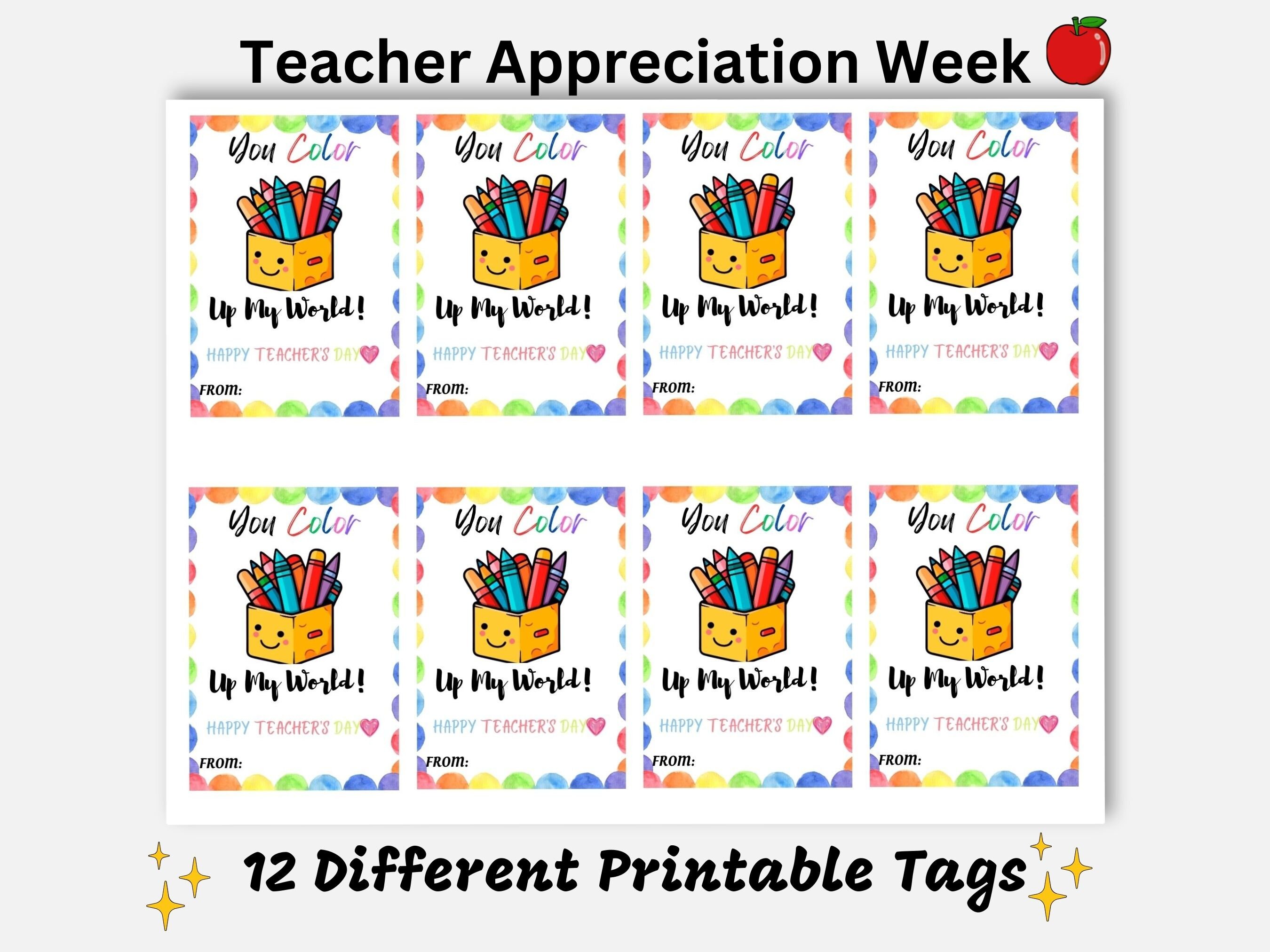 Teacher Appreciation Week Gift Tags, Printable Thank You Favor Tags ...