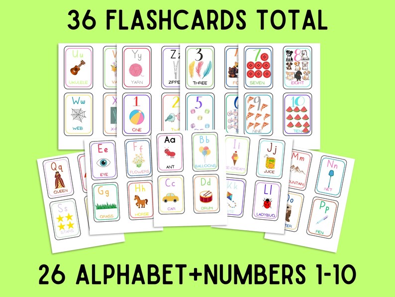 36 Abcs and Numbers Flashcards, Educational Flashcards, Colorful ...