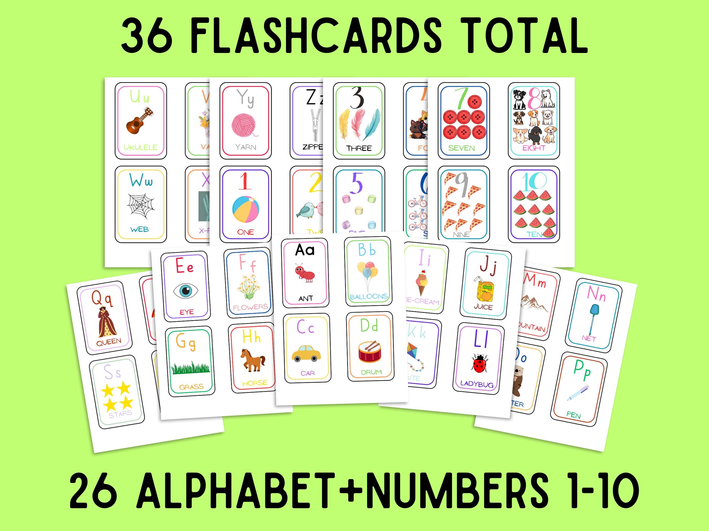 36 Abcs and Numbers Flashcards, Educational Flashcards, Colorful ...