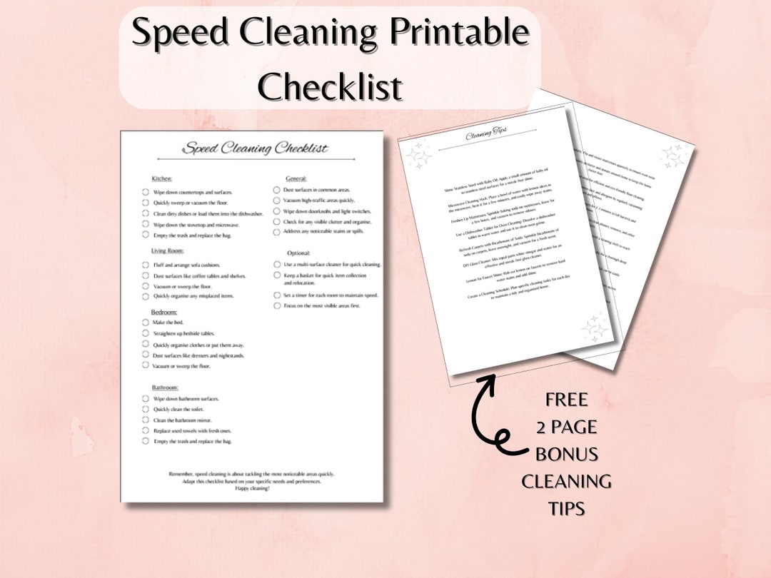 Speed Cleaning Checklist Printable Cleaning Checklist Speed Cleaning ...