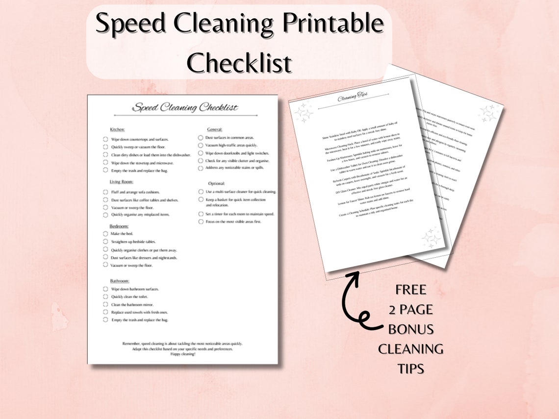 Speed Cleaning Checklist Printable Cleaning Checklist Speed Cleaning ...