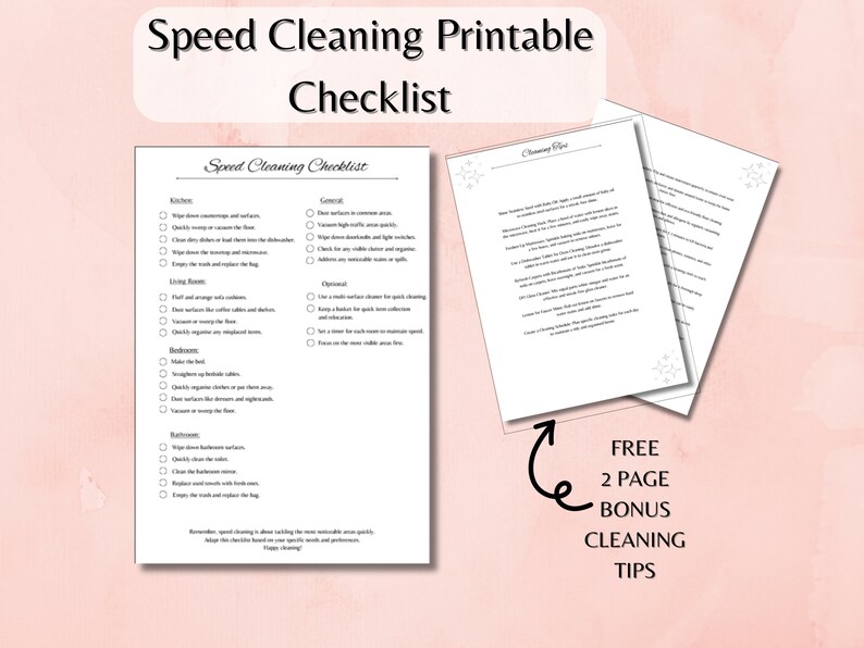 Speed Cleaning Checklist Printable Cleaning Checklist Speed Cleaning ...