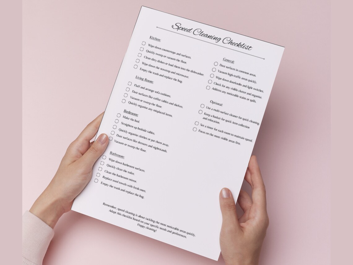 Speed Cleaning Checklist Printable Cleaning Checklist Speed Cleaning ...