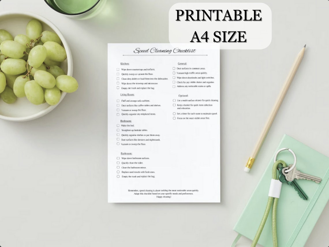 Speed Cleaning Checklist Printable Cleaning Checklist Speed Cleaning ...