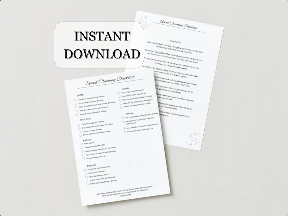 Speed Cleaning Checklist Printable Cleaning Checklist Speed Cleaning ...
