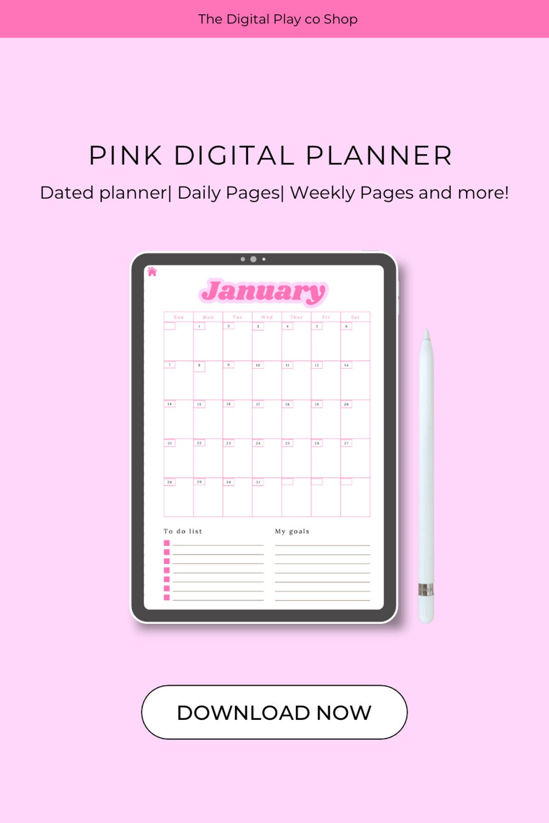 PINK Digital Planner 2024-2025 | Dated Planner | iPad Planner | Daily ...