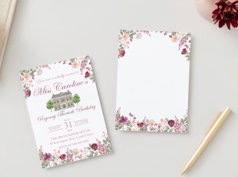 Editable Regency Birthday Invitation, Pride and Prejudice Garden Party ...