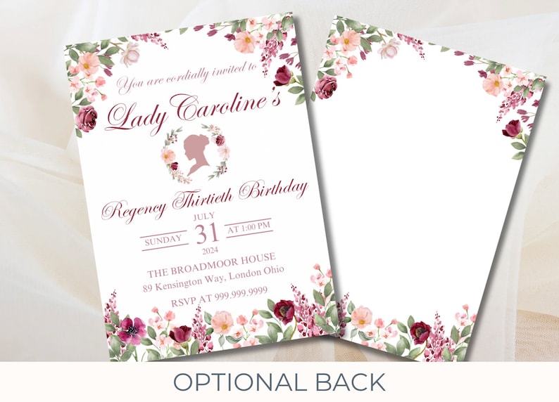 Regency Birthday Invitation, Floral Canva Template (digital Download ...