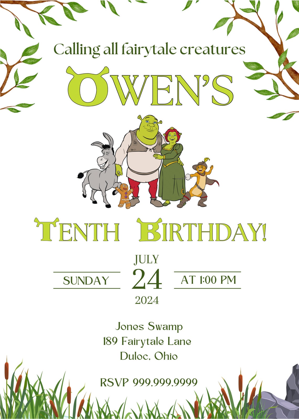 Editable Shrek Birthday Invitation, Shrek Party Invite, Digital ...