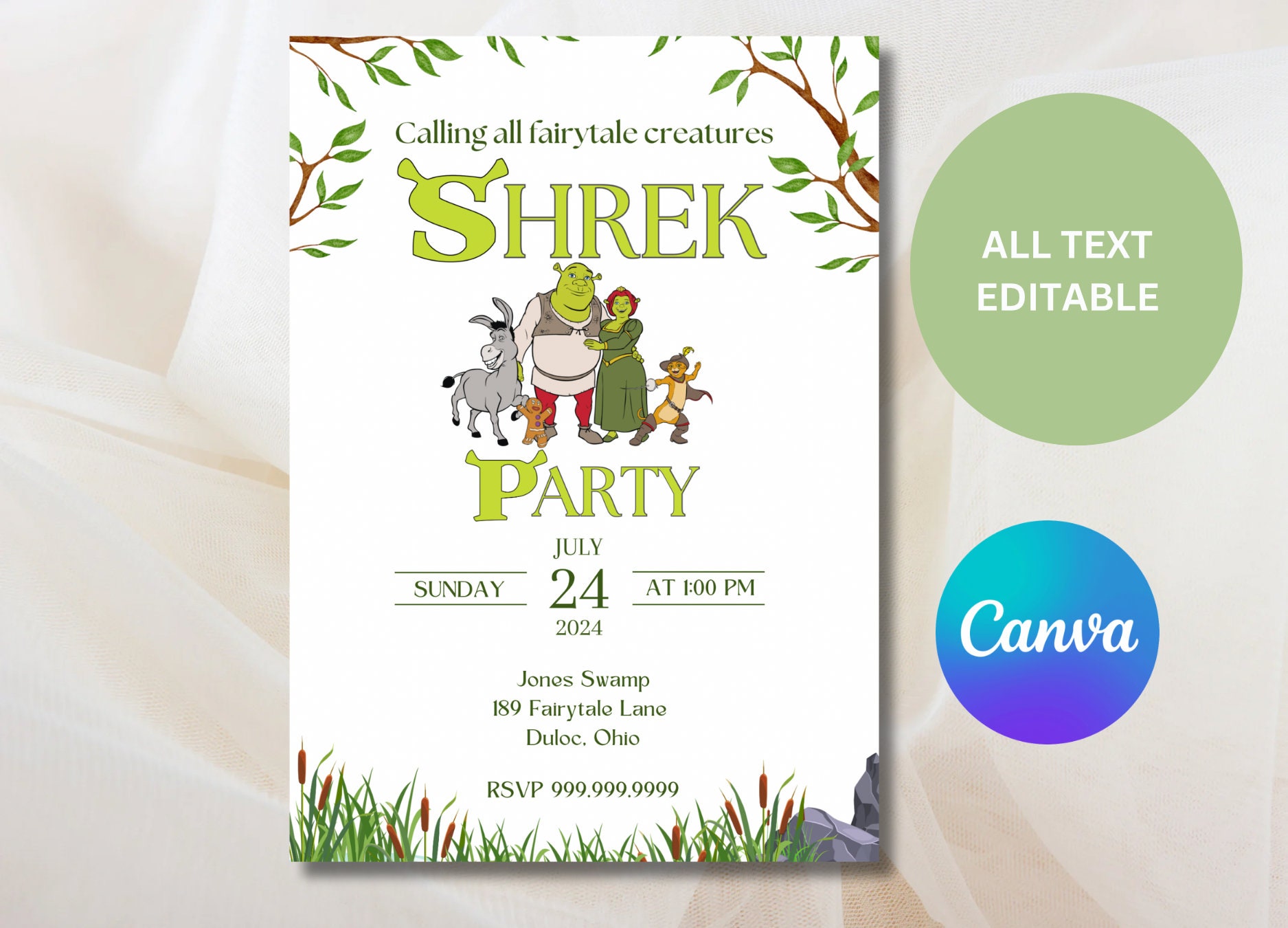 Editable Shrek Party Invitation, Minimalist Shrek Costume Party Invite ...