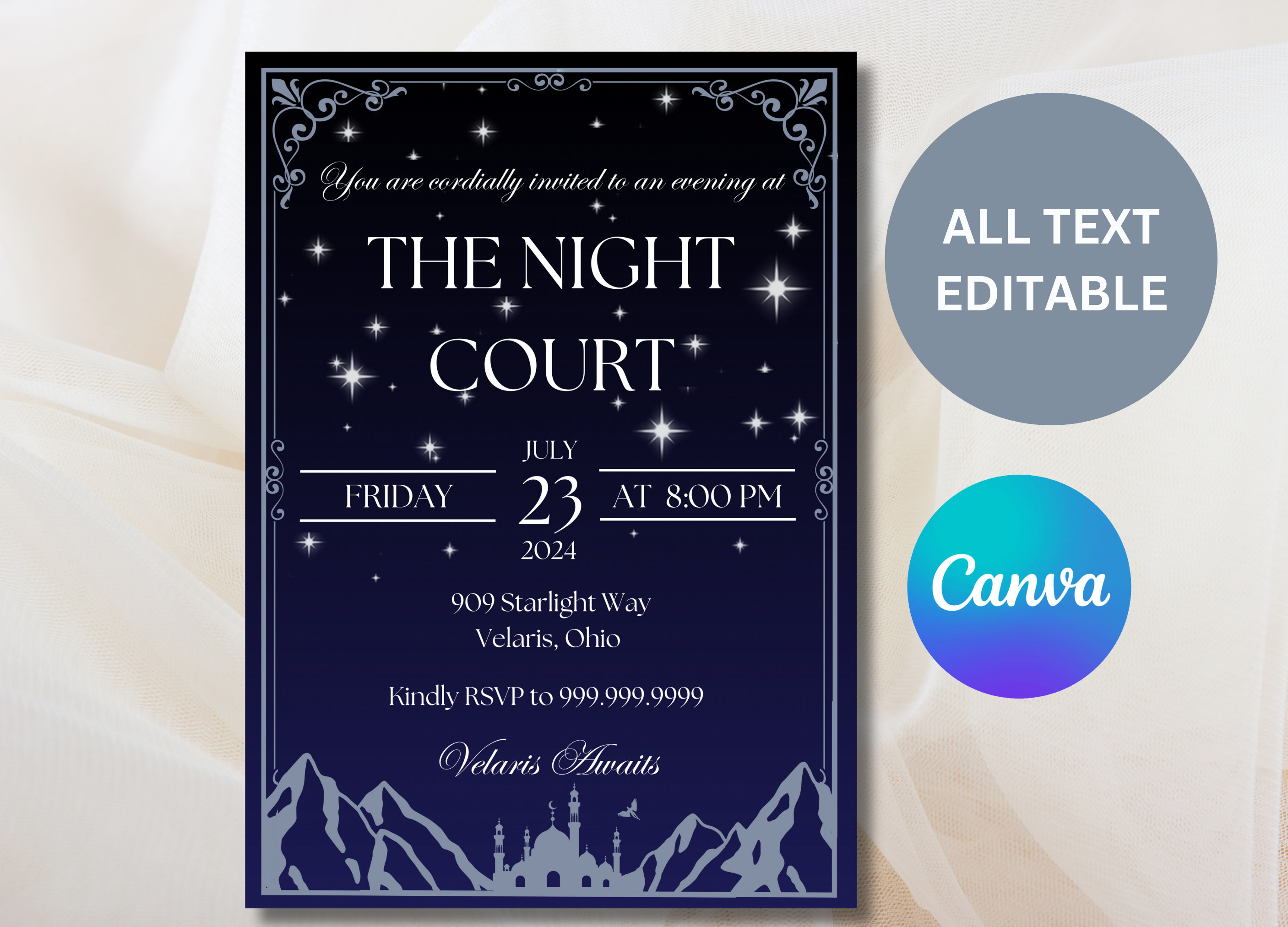 Editable Night Court Dinner Invitation, ACOTR Party Invite, A Court of ...