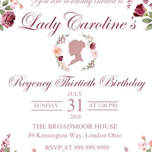 Regency Birthday Invitation, Floral Canva Template (digital Download ...