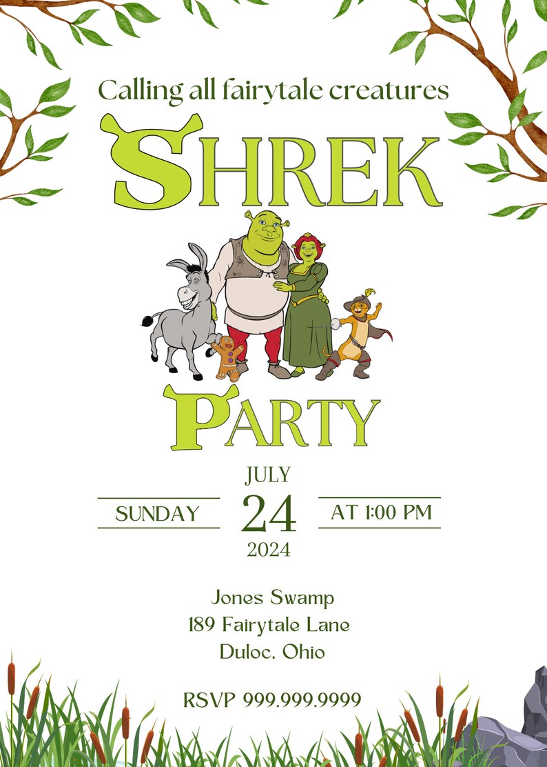 Editable Shrek Party Invitation, Minimalist Shrek Costume Party Invite ...