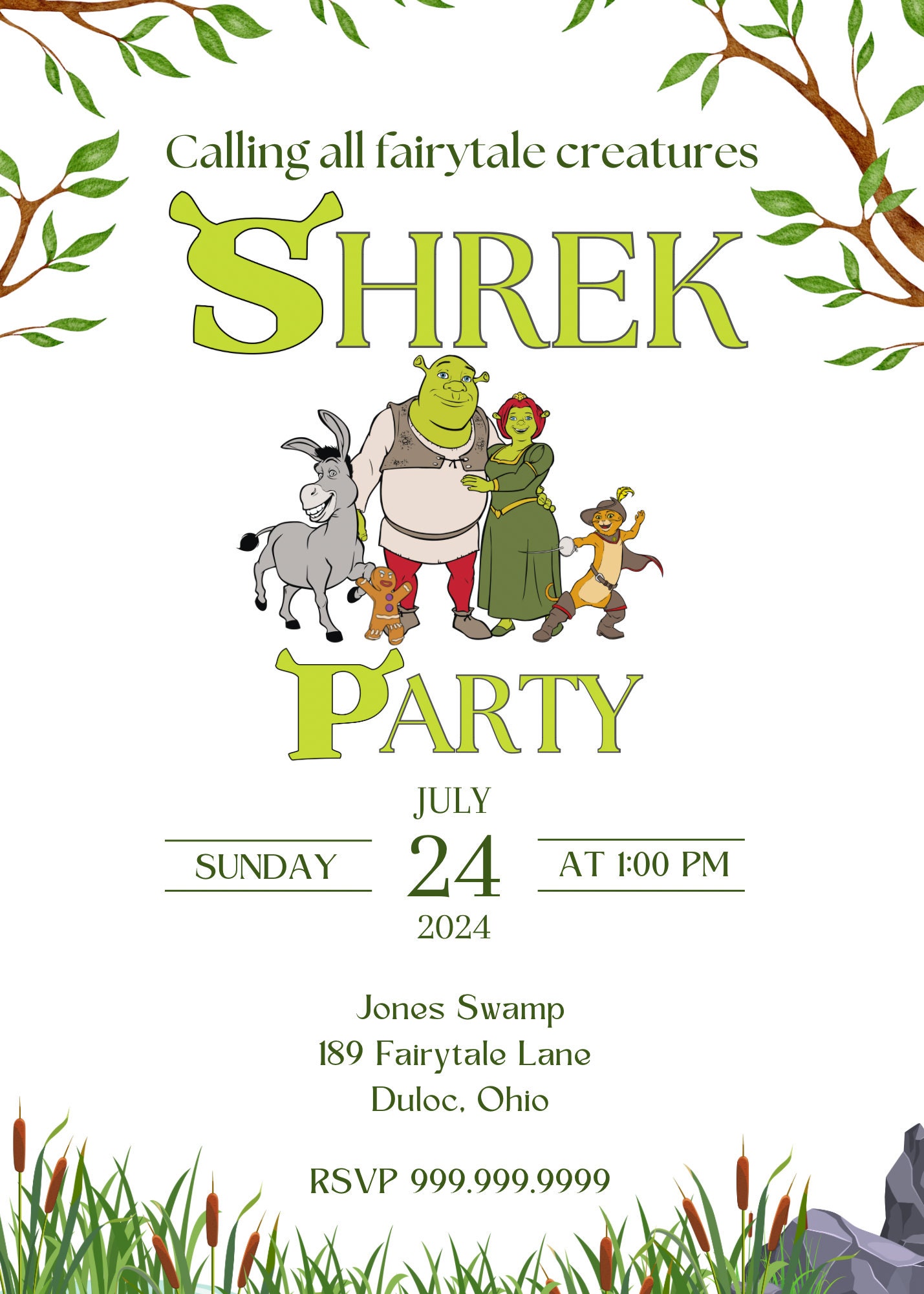 Editable Shrek Party Invitation, Minimalist Shrek Costume Party Invite ...