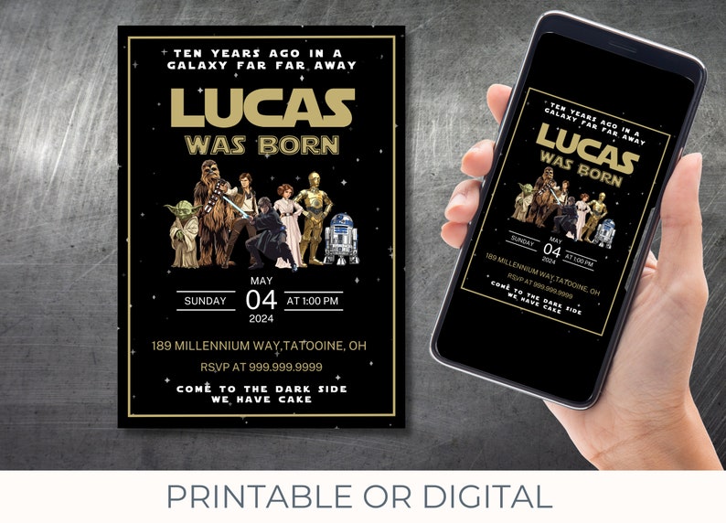 Star Wars Birthday Invitation, Editable Canva Template (digital ...