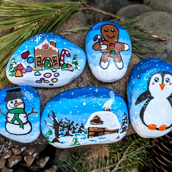 Christmas Painted Rocks - Etsy