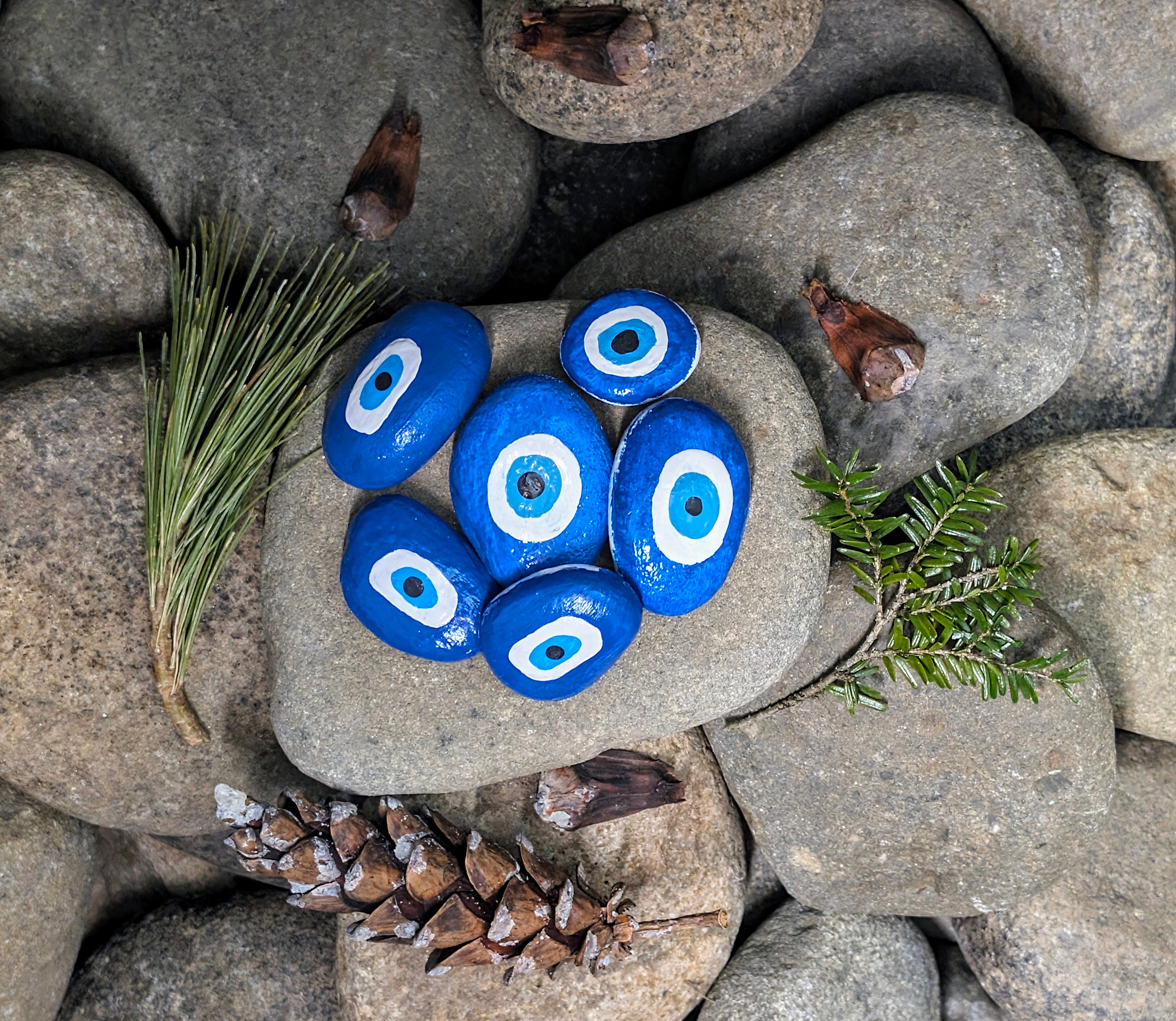 Evil Eye Symbol Hand Painted Rocks, Spiritual Protection Stones, Pocket ...