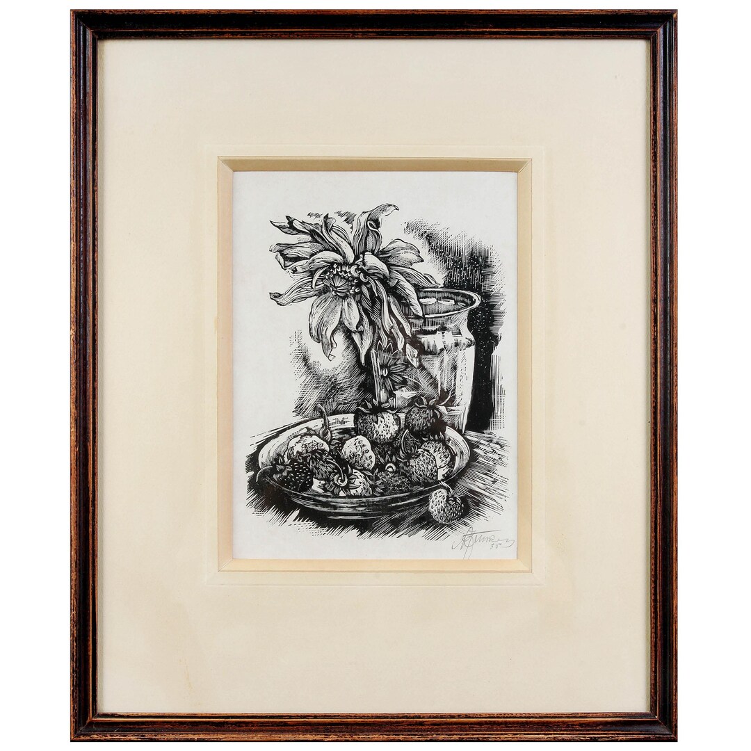 Woodcut "still Life With Strawberries", Junkers Aleksandrs, Latvia ...