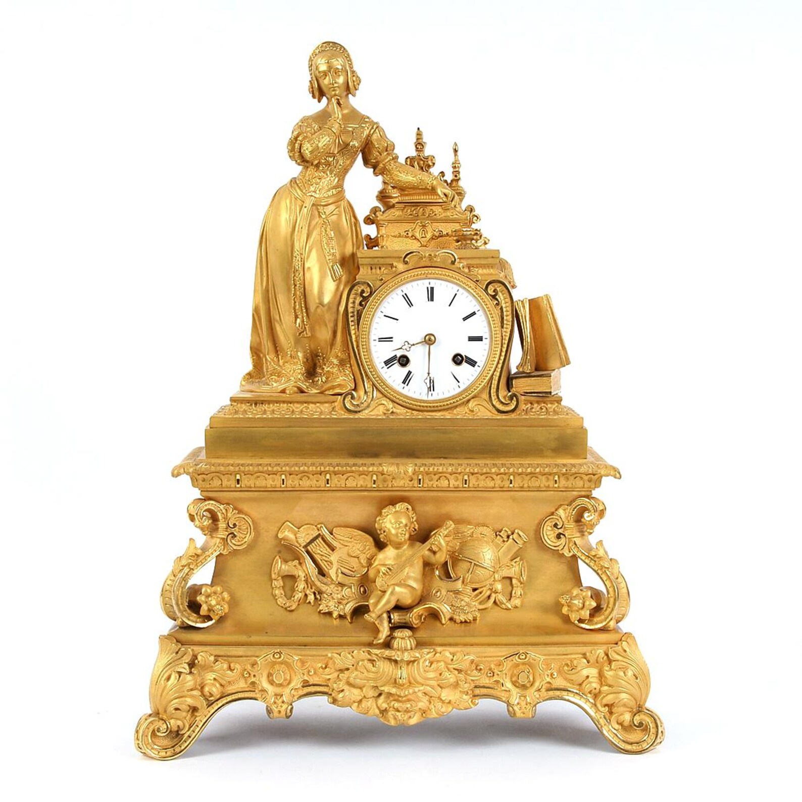 Bronze Clock With Sculpture "lady Next to Casket", France, 1860s ...