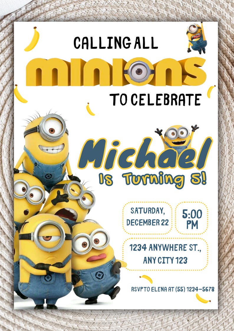 Minions Birthday Invitation | Funny Yellow Party Card | Editable ...