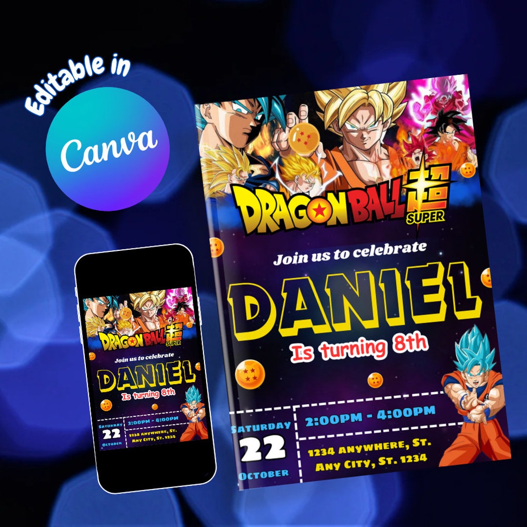 Editable Dragon Ball Super Birthday, Invitation Template, Printable ...