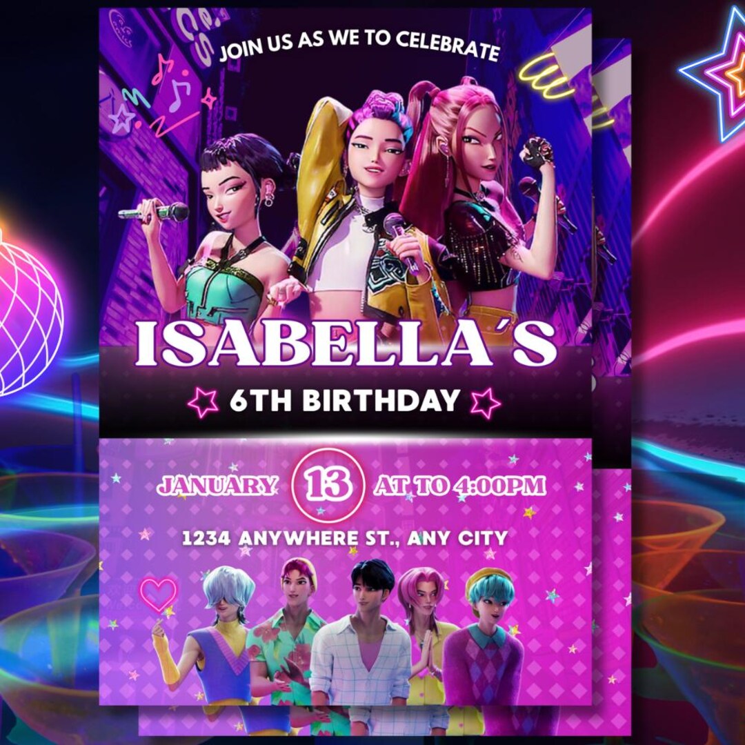 Editable K-pop Demon Hunters Birthday Invitation | Canva Template ...