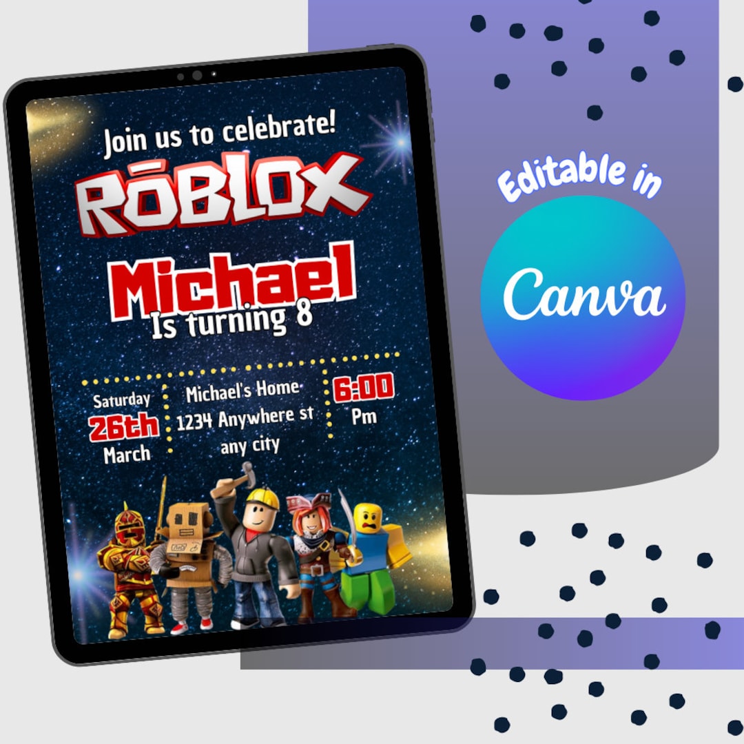Roblox Invitation, Birthday Invitation, Editable in Canva, Invitation ...