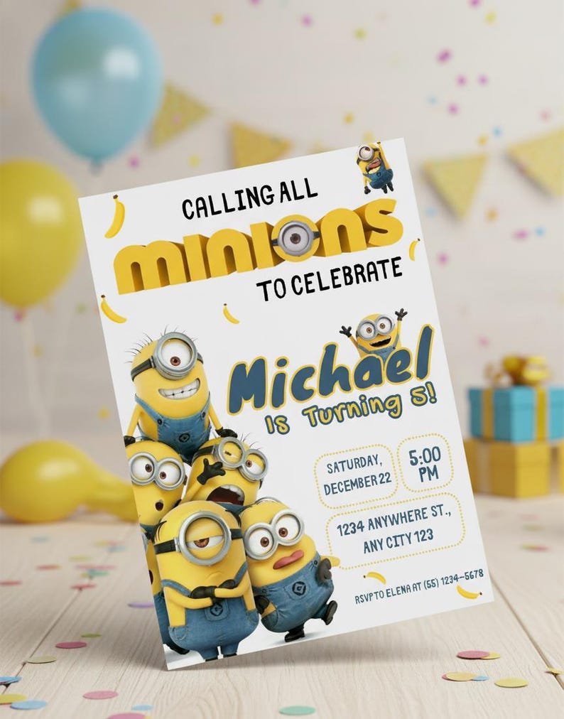 Minions Birthday Invitation | Funny Yellow Party Card | Editable ...