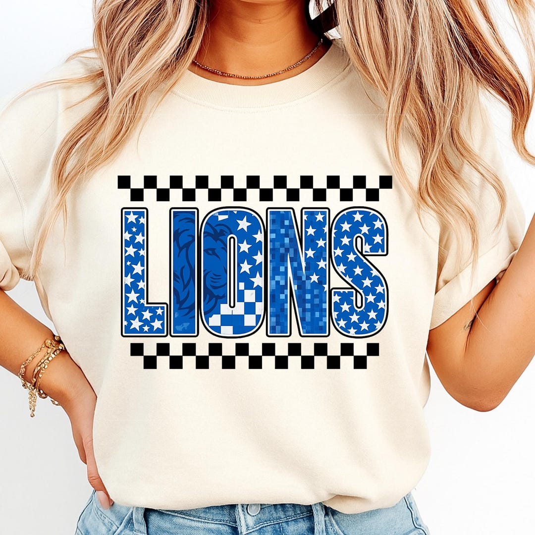 Lions Mascot SVG Blue | Checkered Lions SVG | School Mascot Cut File ...