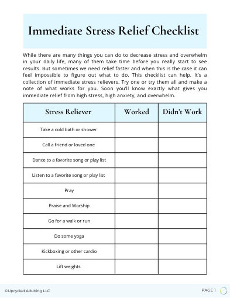 Stress Relief Checklist - Etsy