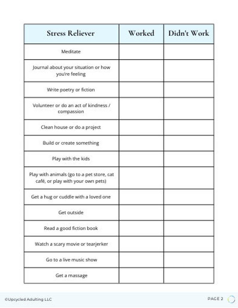Stress Relief Checklist - Etsy