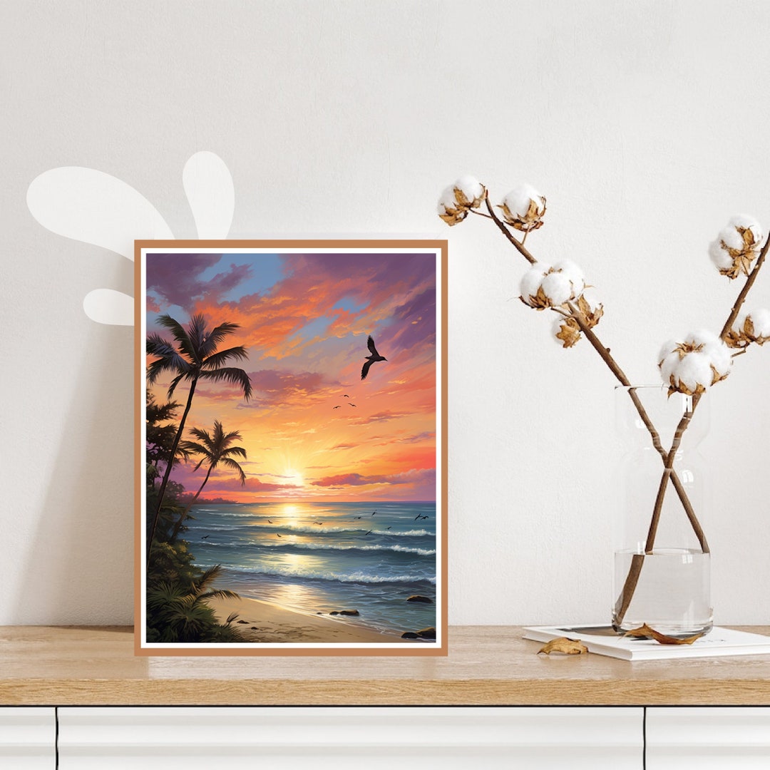 Classic Sunset Landscape Art / Instant Decor / Retro Wall Design - Etsy