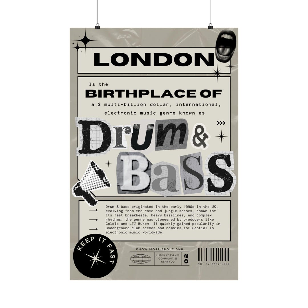 London Drum & Bass Music Poster, DNB Poster, Drum and Bass Music Wall ...