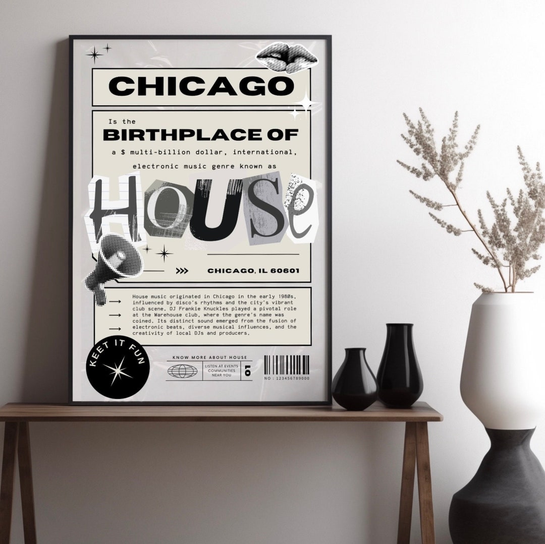 Chicago House Music Poster, Techno Poster, House Music Wall Art, Dorm ...