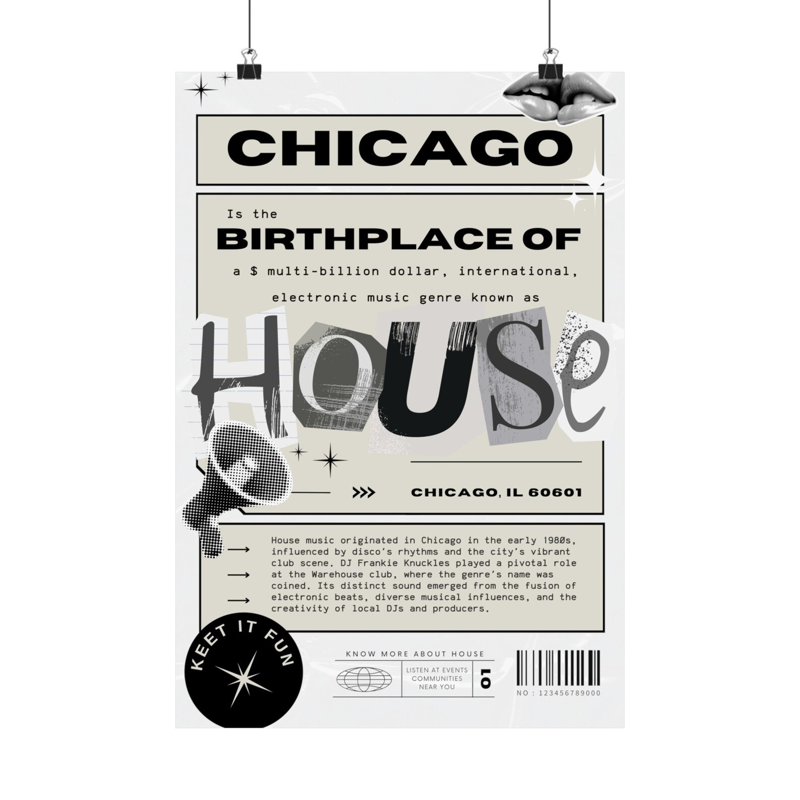 Chicago House Music Poster, Techno Poster, House Music Wall Art, Dorm ...
