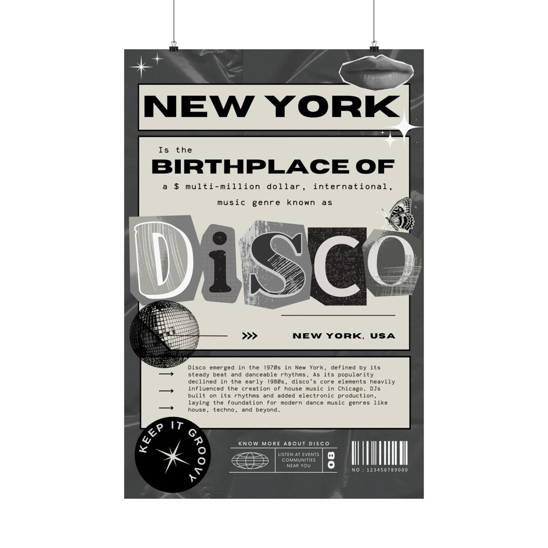 New York Disco Music Poster, Disco Poster, Music Wall Art, Dorm Posters ...